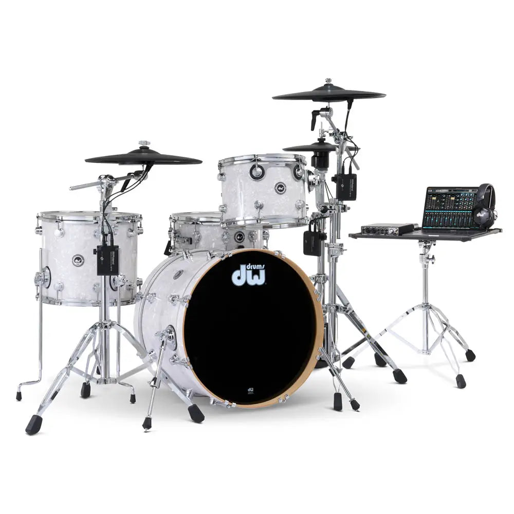 DW DWe 4pc Complete Electronic/Acoustic Drum Set w/Roland Cymbals Whit