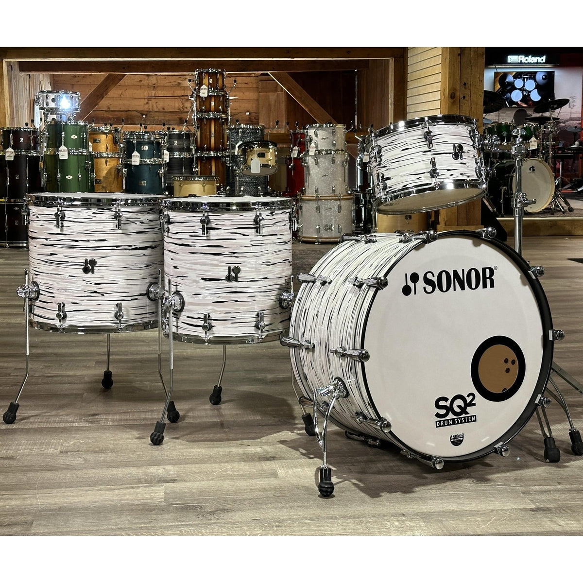 Used Sonor SQ2 Vintage Maple 4pc Drumset White Oyster Wrap
