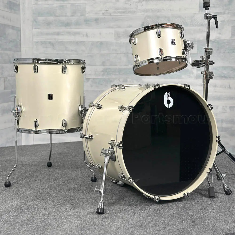 British Drum Company Enigma 3pc Club Drum Set Satin Olde English White