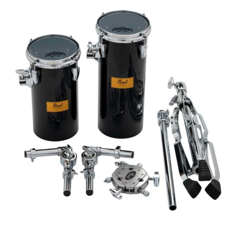 Pearl Rocket Toms w/Stand 6x12 & 6x15 Piano Black w/Rectangle Badges