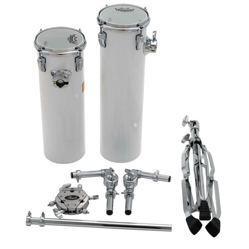Pearl Rocket Toms w/Stand 6x18 & 6x21 Arctic White w/Rectangle Badges