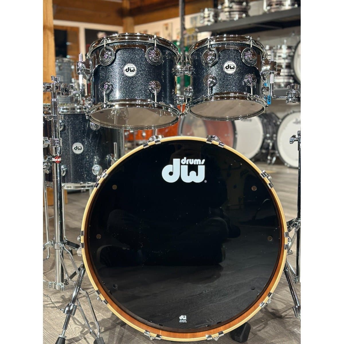 DW Collectors Maple/Mahogany 5pc Drum Set Gun Metal Sparkle Glass