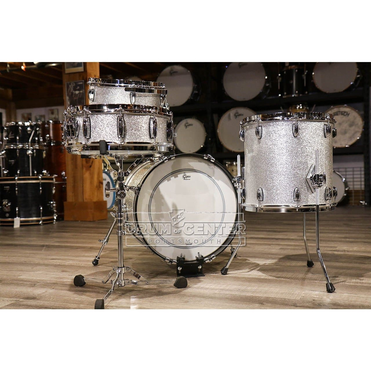 Gretsch Brooklyn 4pc Jazz Drum Set Silver Sparkle w/ Tom Arm
