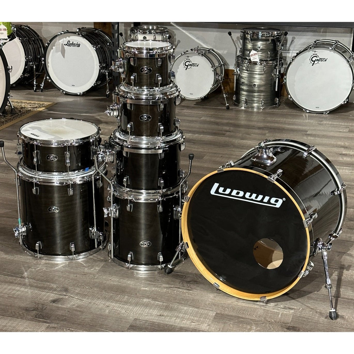 Used Ludwig Evolution Maple 7pc Drum Set Transparent Black
