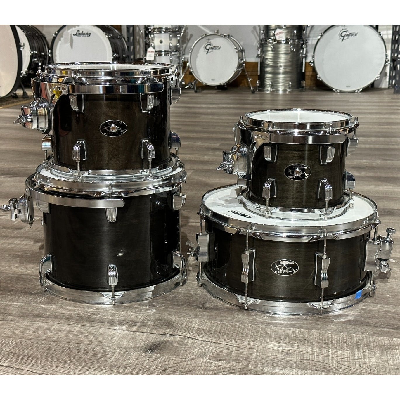 Used Ludwig Evolution Maple 7pc Drum Set Transparent Black