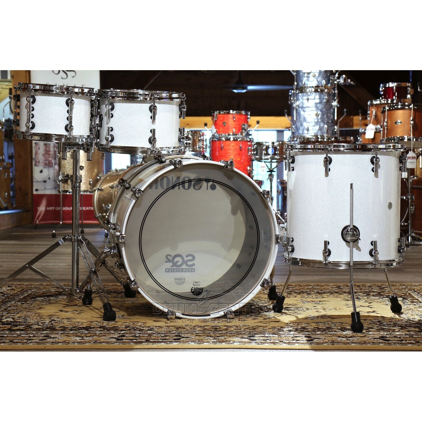Sonor SQ2 Beech 4pc Drum Set White Sparkle Lacquer